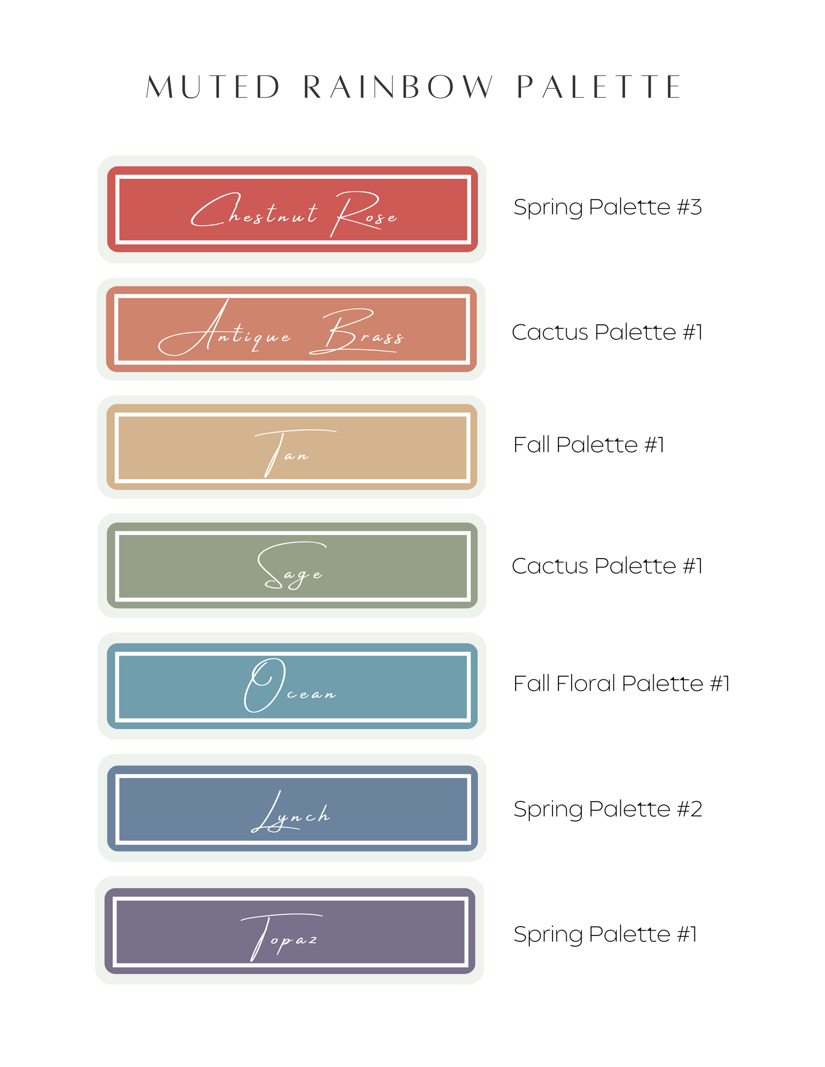 Color Recipe - Muted Rainbow Palette – Momo Studio LLC